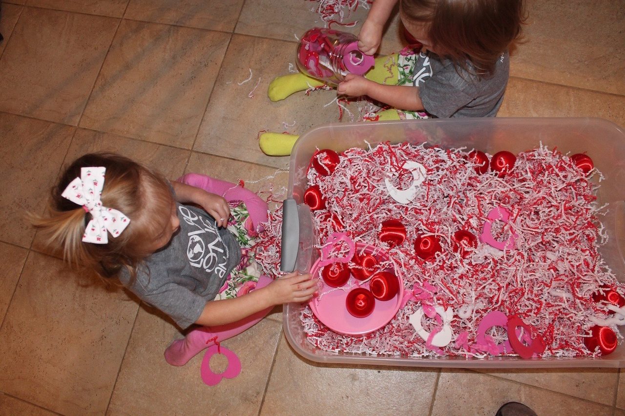 valentine's day sorting sensory bin - Fueling Mamahood